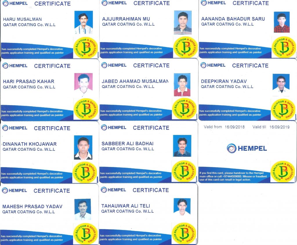 QA/QC Certificate – Qatar Coating Co. & Suroor Baliyoor